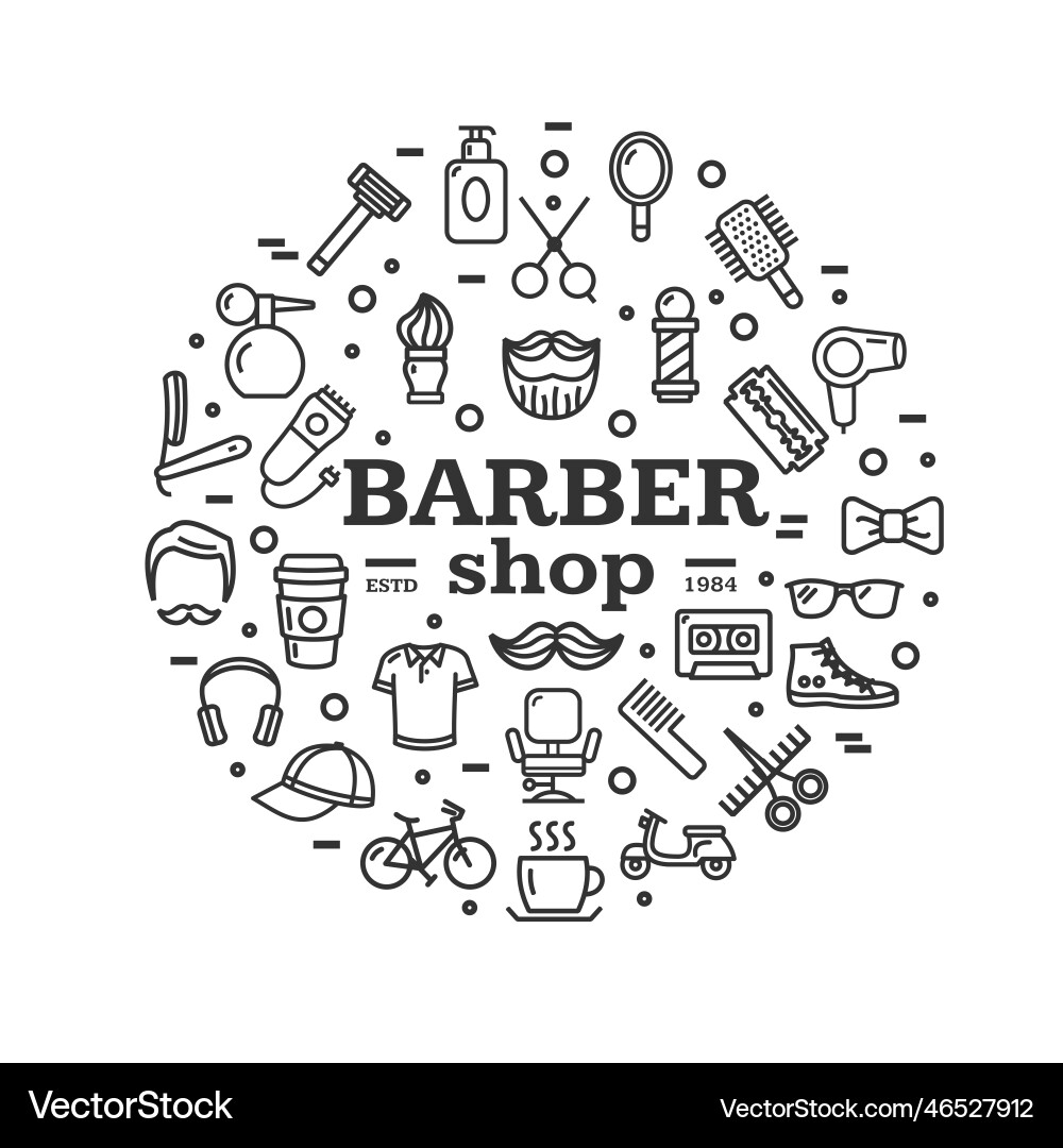 Barber shop sign round design template thin line Vector Image