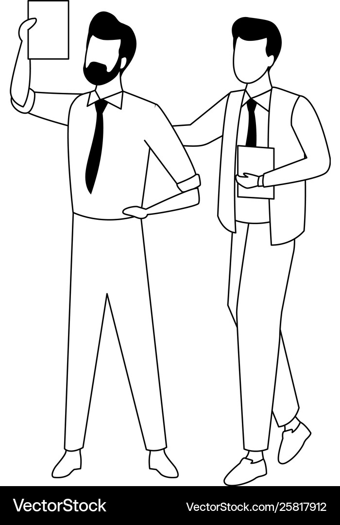 Businessmen partners with documents in black Vector Image