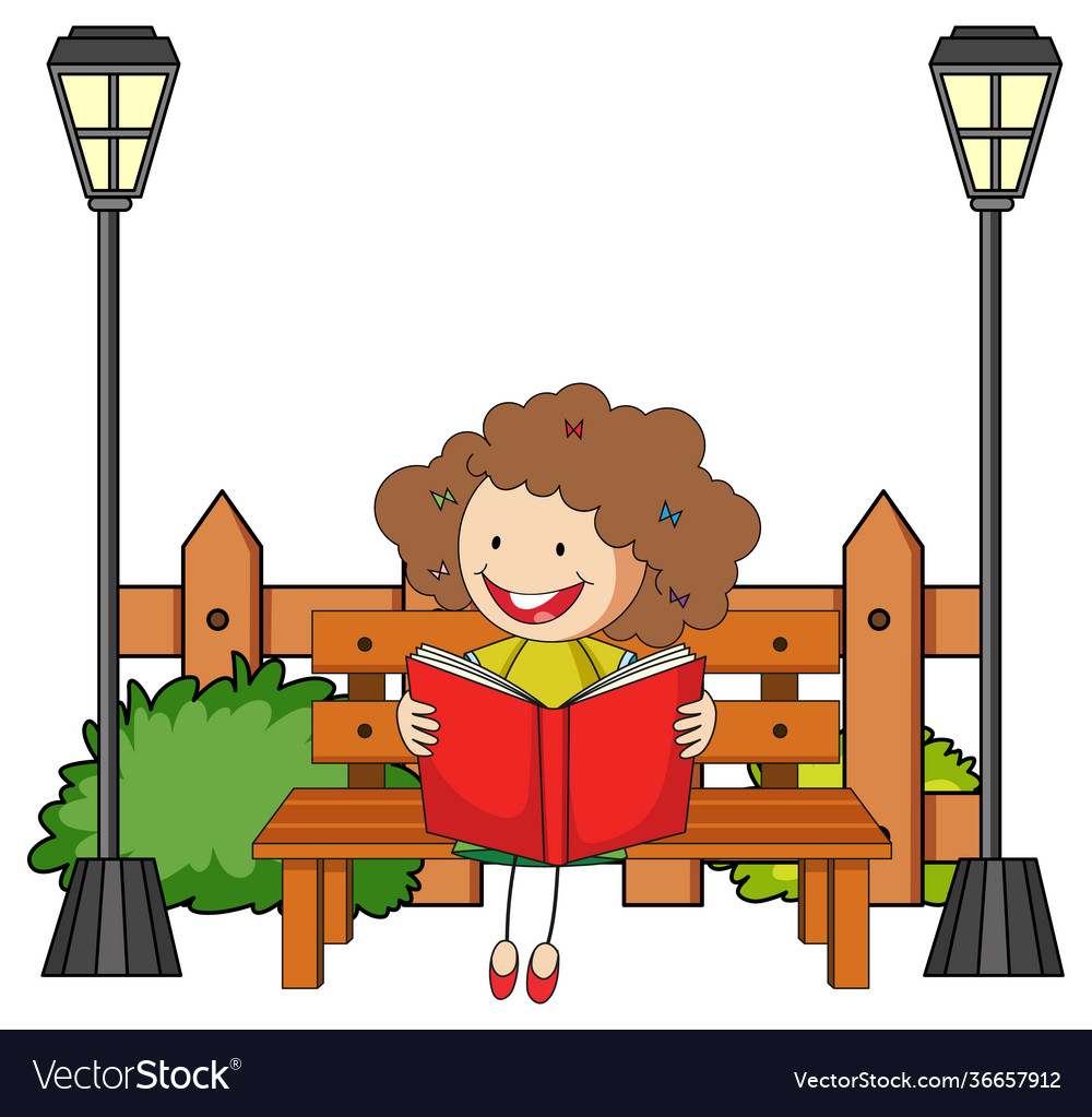 Cute girl reading book doodle cartoon character Vector Image