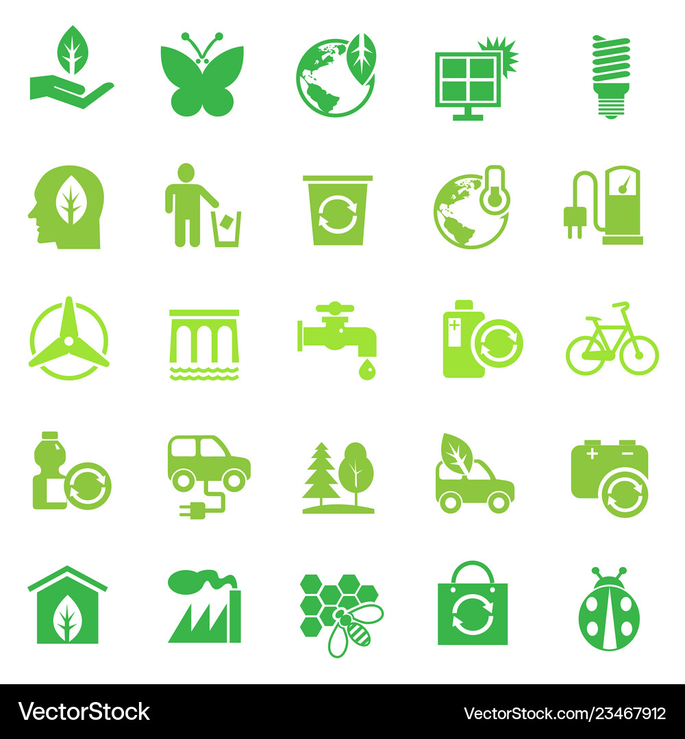 Ecology green icons set on white background Vector Image