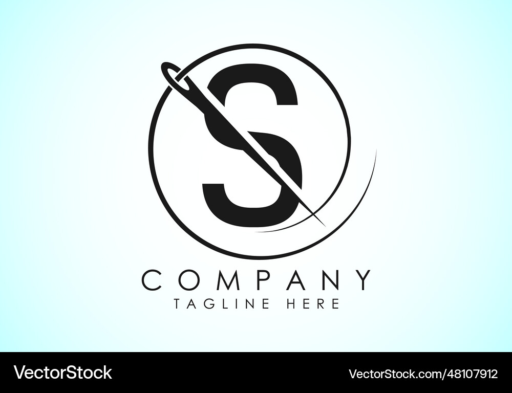 English alphabet s with sewing needle and thread Vector Image