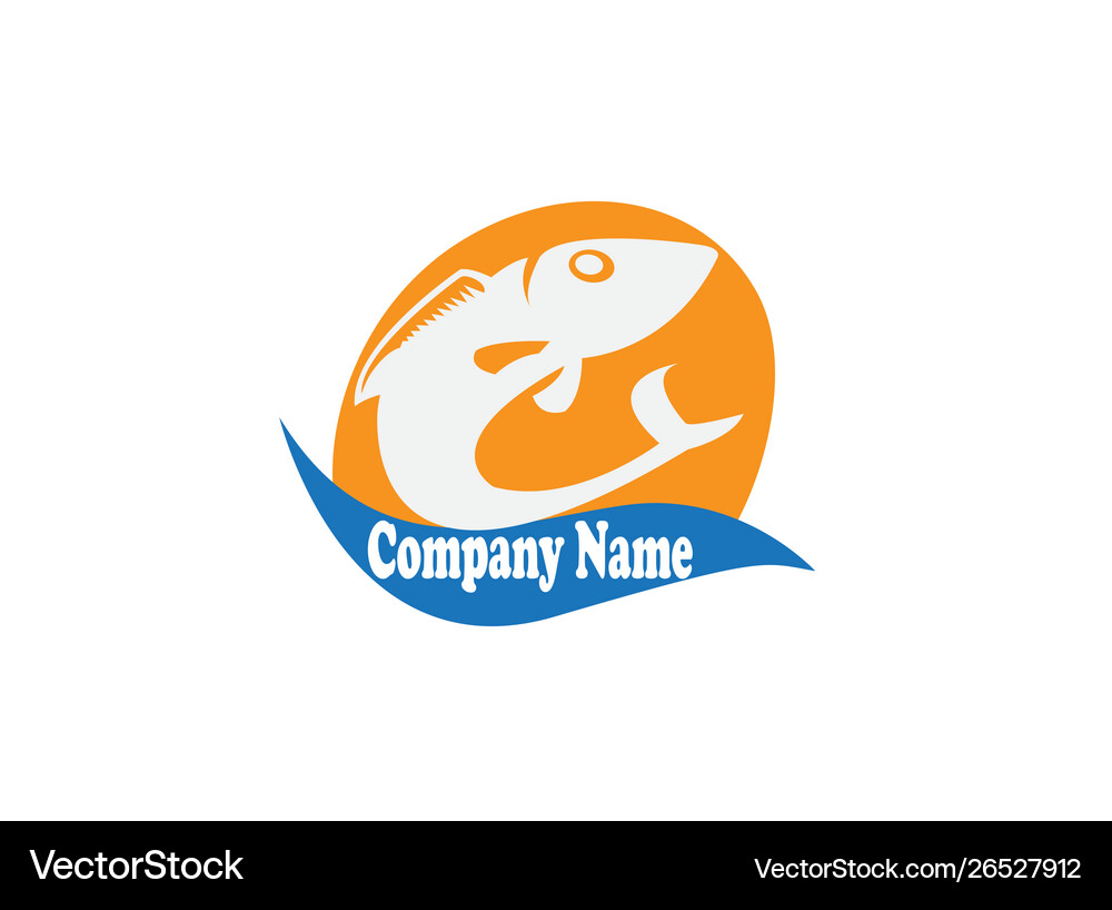 Fish icon in sun shape and wave for logo Vector Image