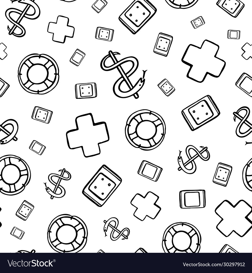 Hand drawn first aid pattern Royalty Free Vector Image