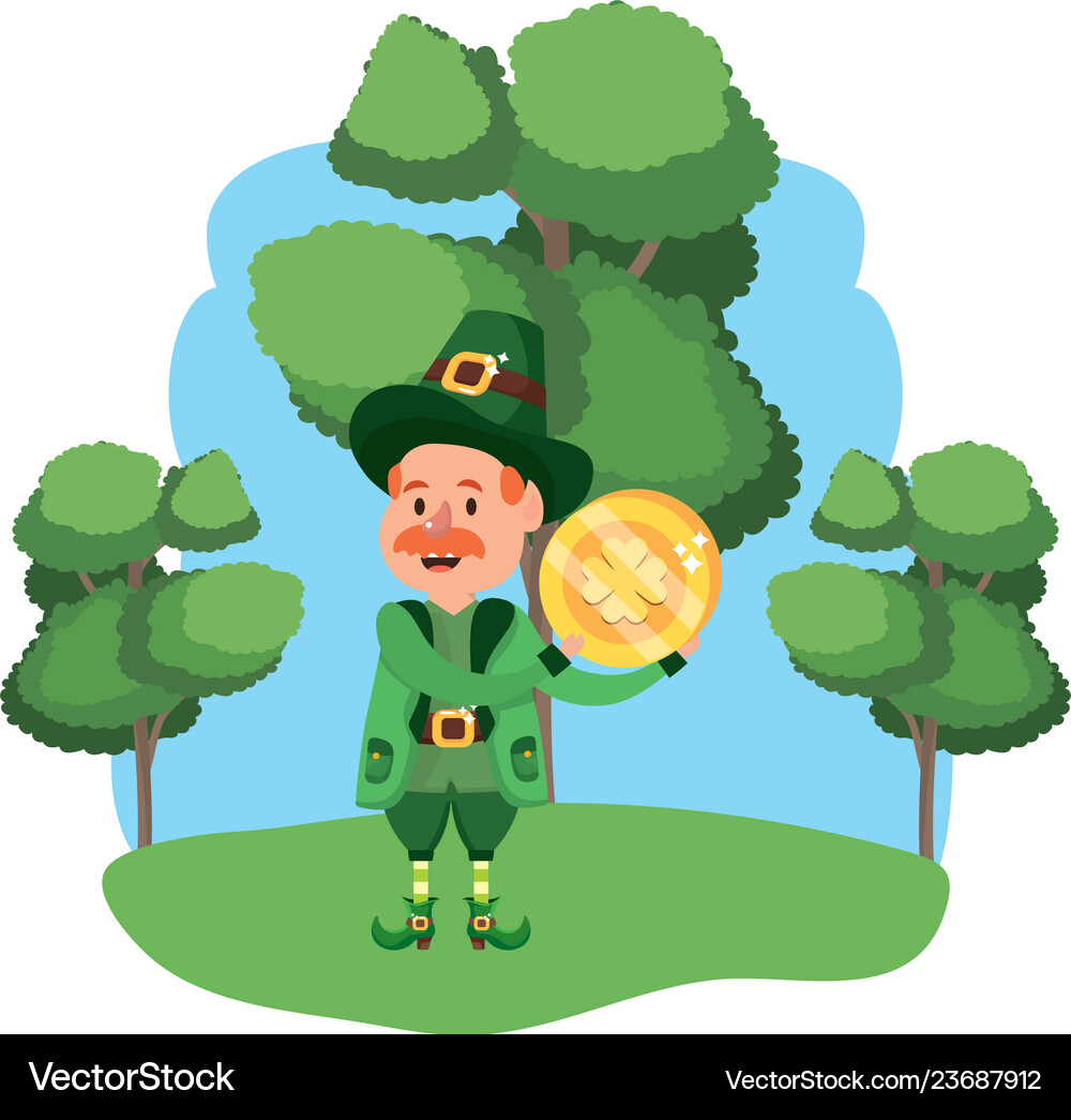 Leprechaun with golden coin Royalty Free Vector Image