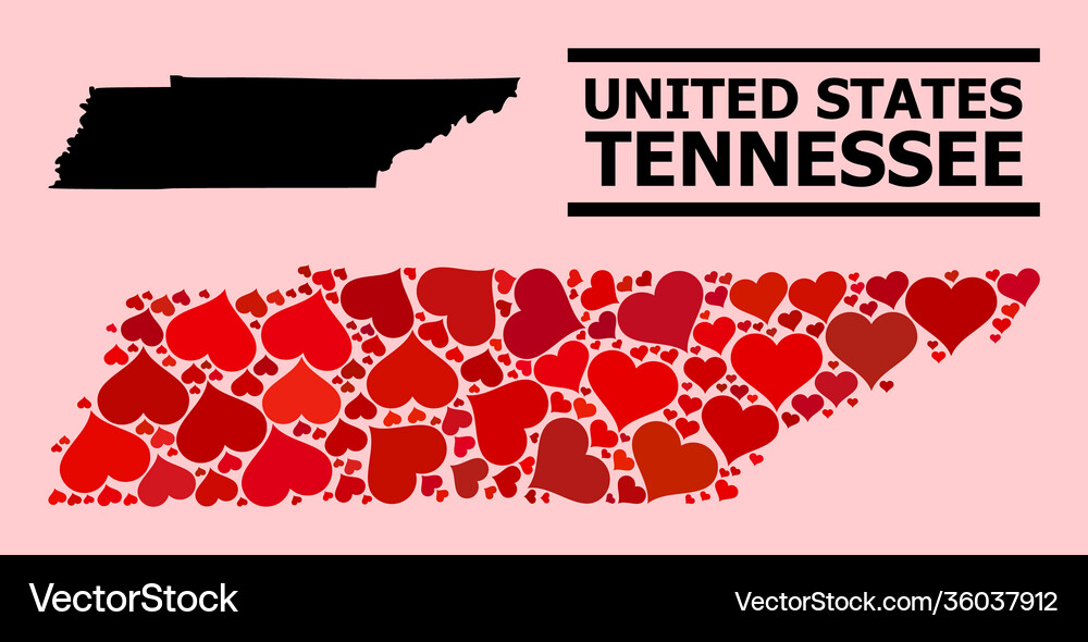 Red valentine mosaic map tennessee state Vector Image