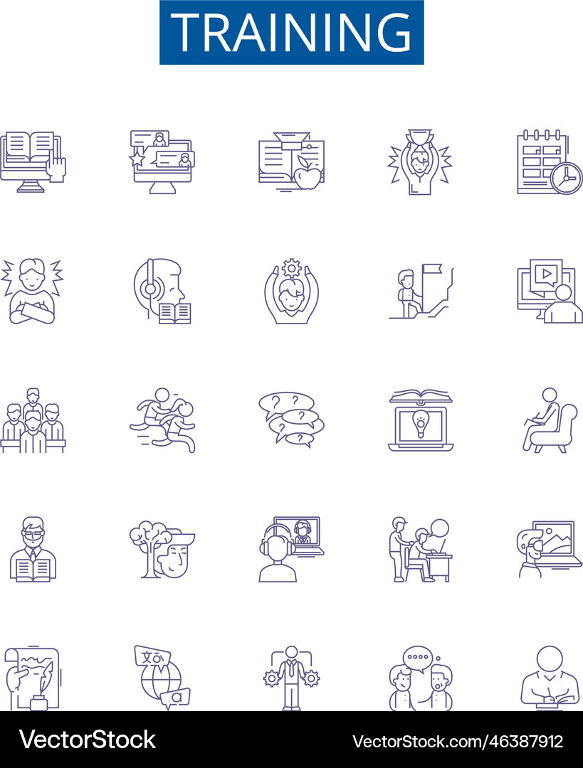 Training line icons signs set design collection Vector Image