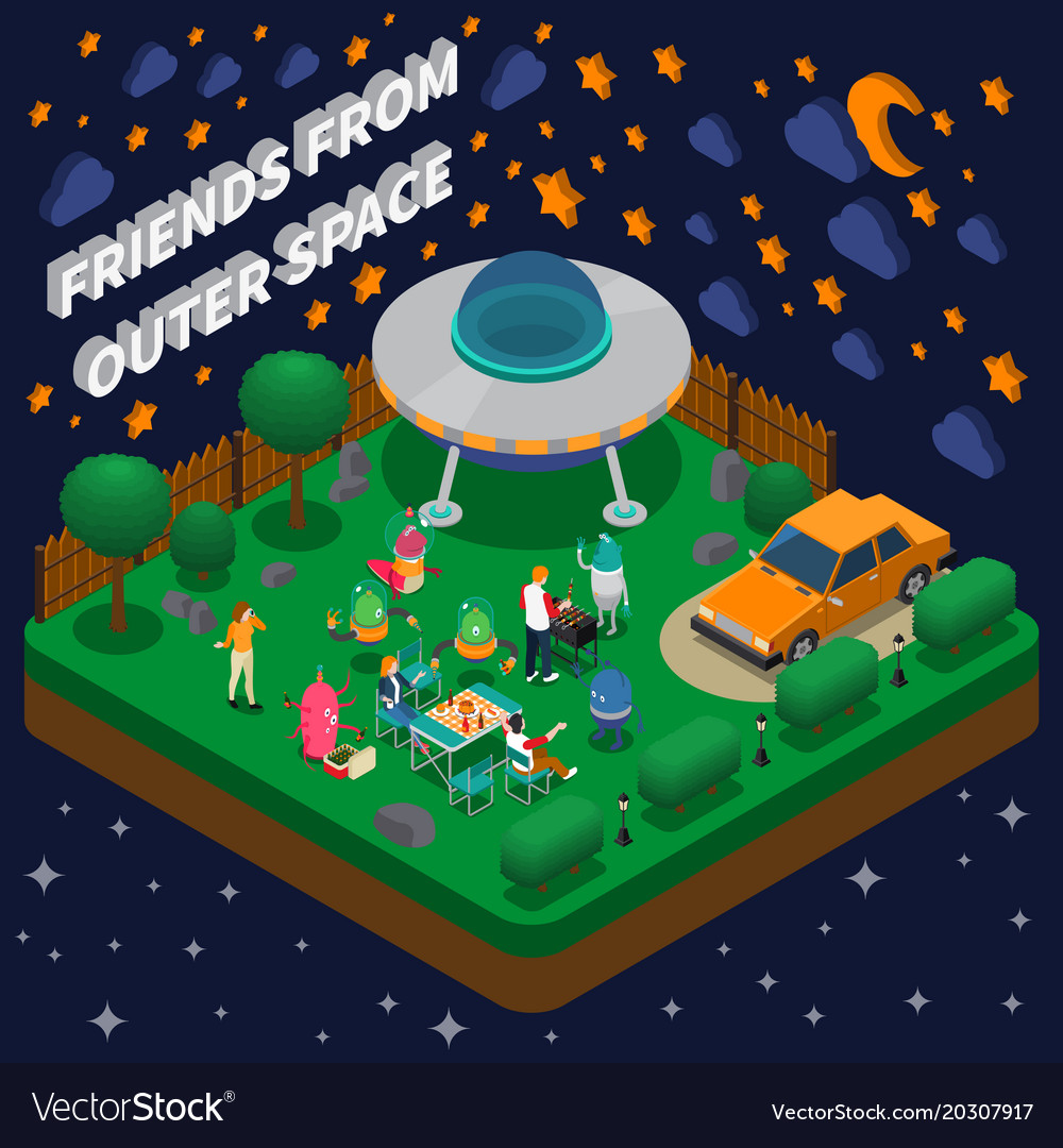 Alien isometric composition Royalty Free Vector Image
