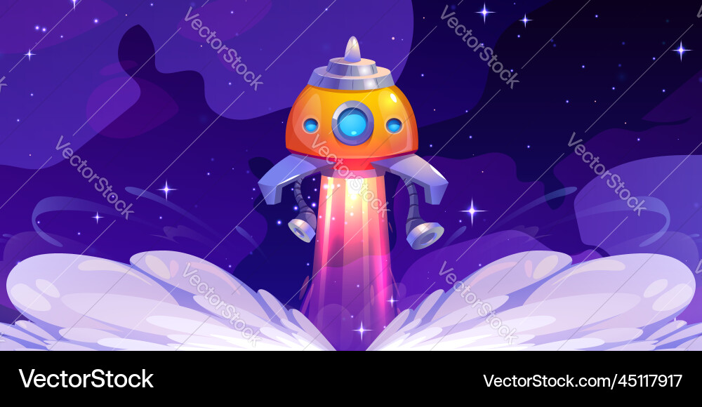 Cartoon spacecraft launch into outer space Vector Image