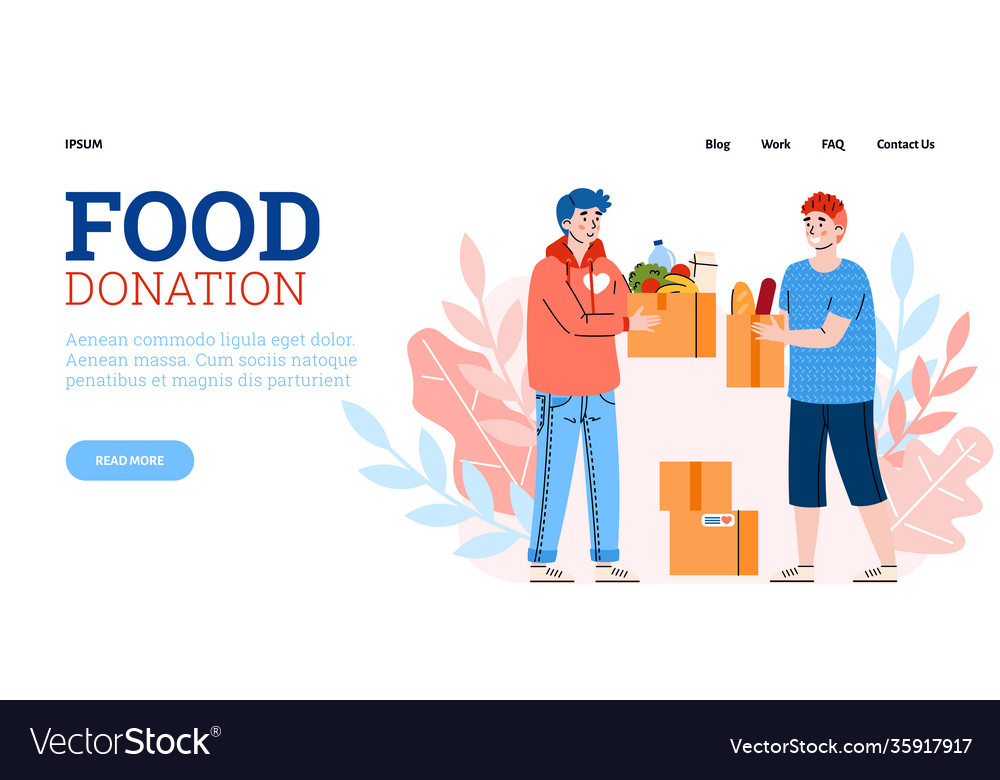 Food donation site with volunteers collecting Vector Image Food donation site with volunteers collecting Vector Image