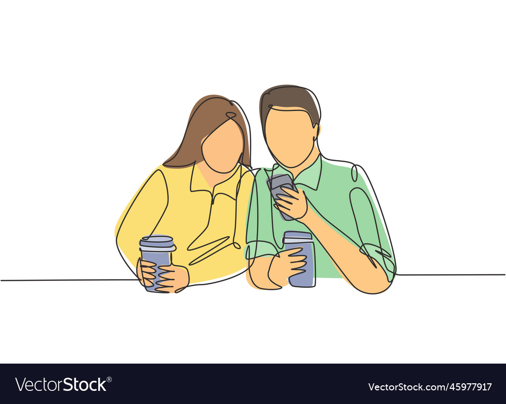 One continuous line drawing of young happy male Vector Image