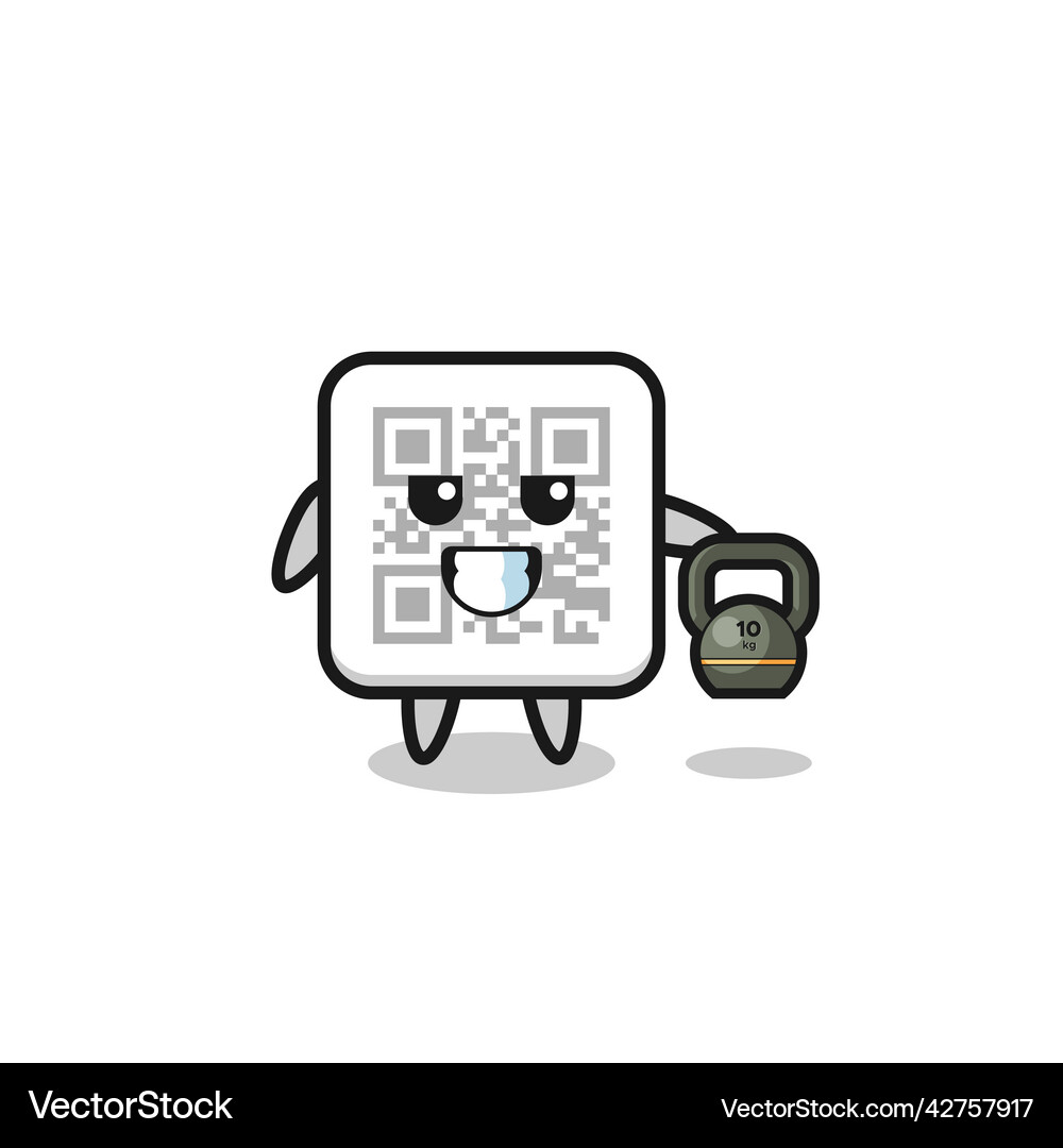 Qr code mascot lifting kettlebell in the gym Vector Image