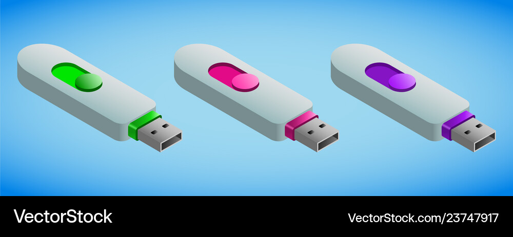 Realistic colorful usb flash cards in isometry Vector Image