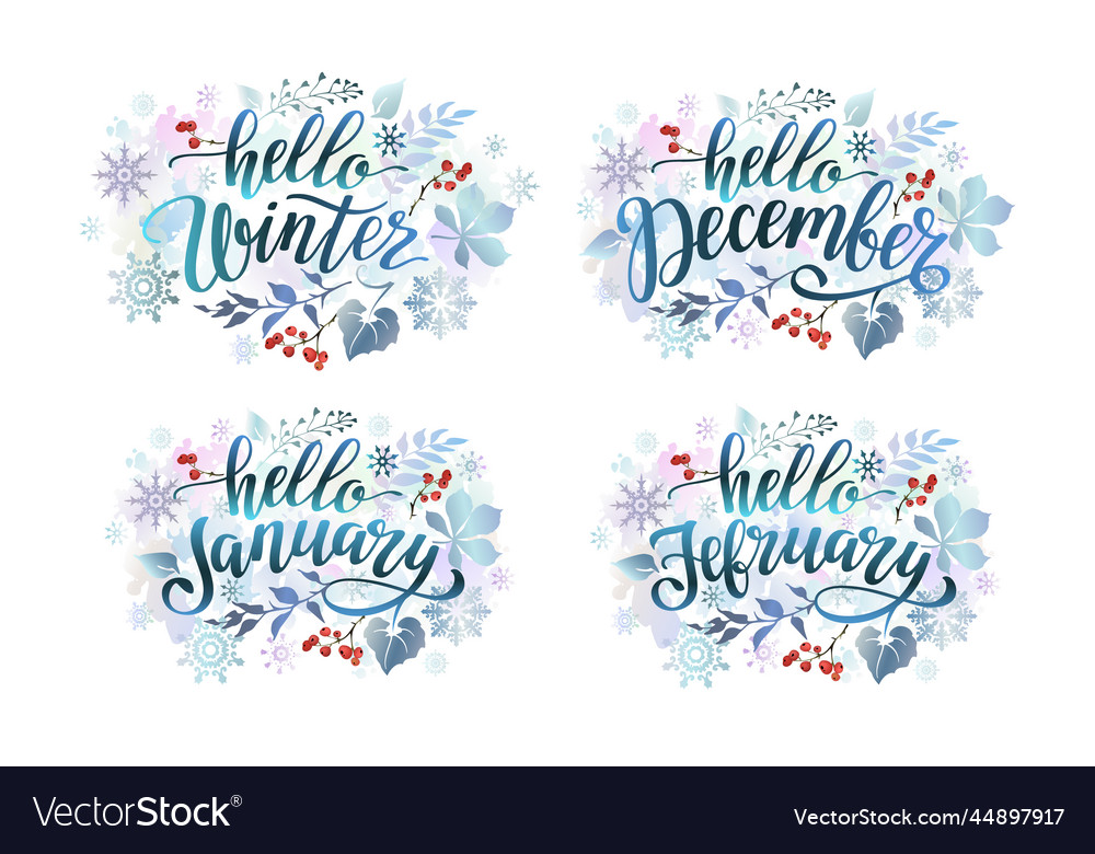 Set of winter phrases hello december Royalty Free Vector