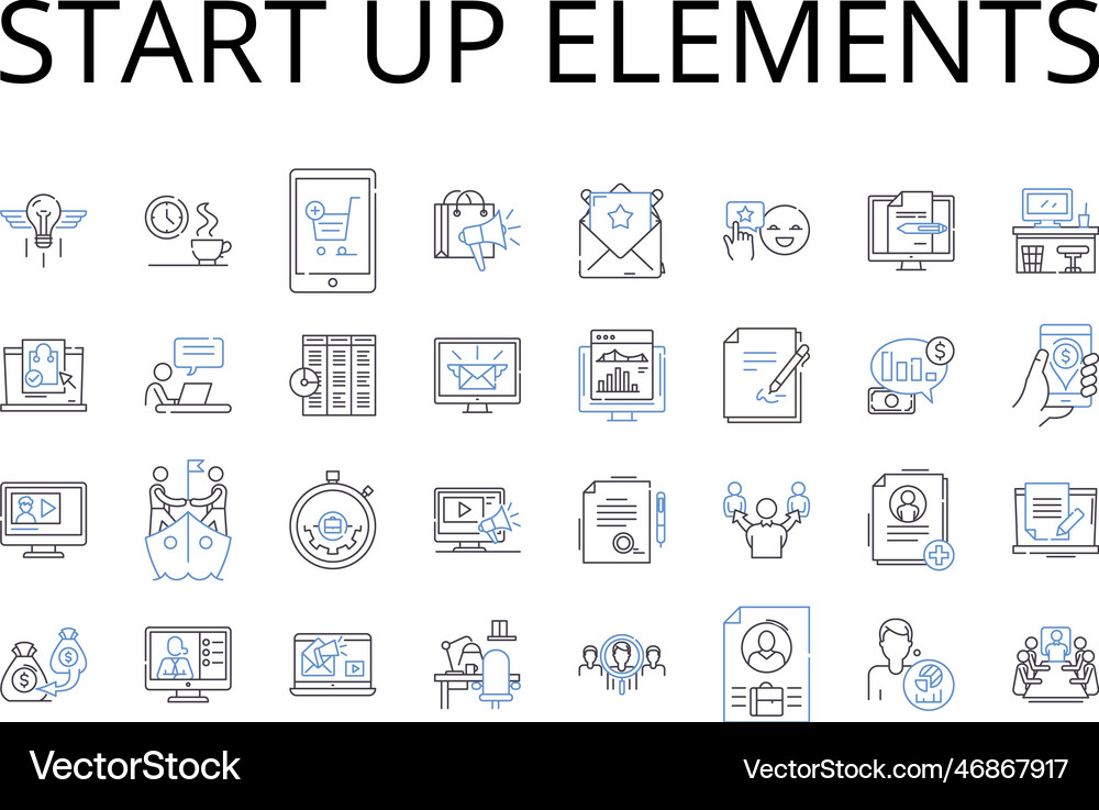 Start up elements line icons collection business Vector Image