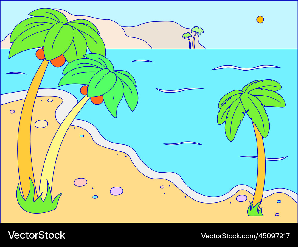 Tropical country sundown landscape palm tree Vector Image