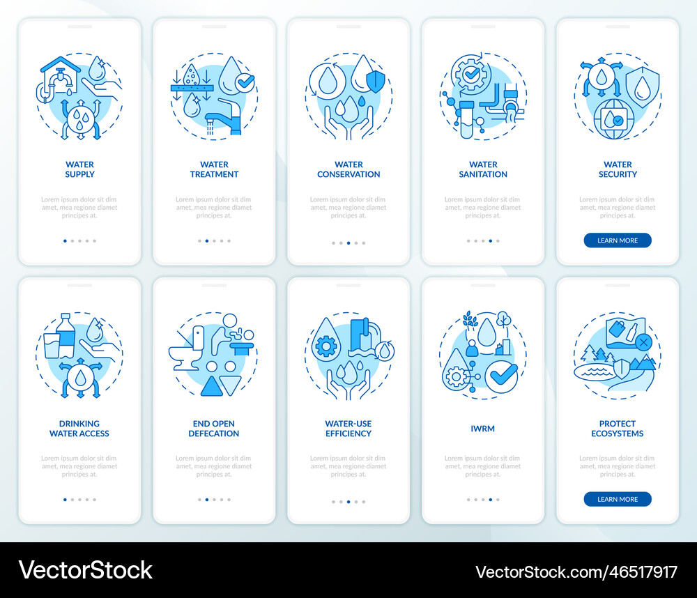 Water and sanitation control blue onboarding Vector Image