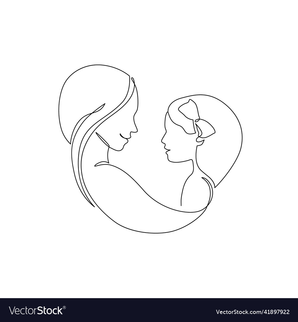 Mommy little kid line drawing abstract family Vector Image