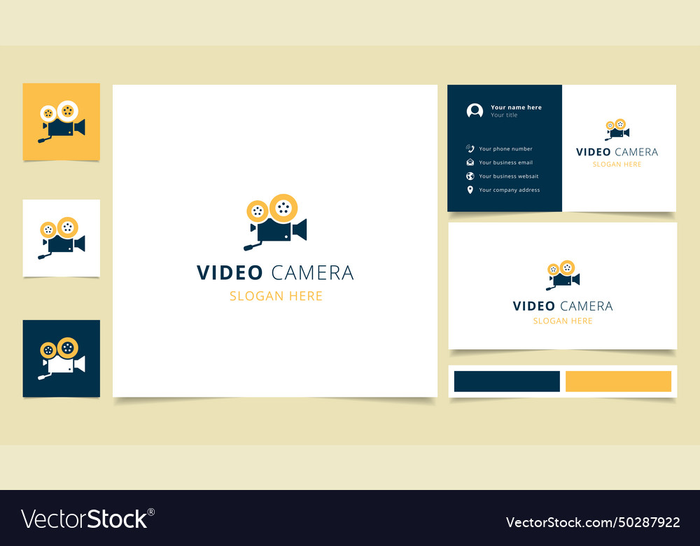 Video camera logo design with editable slogan Vector Image
