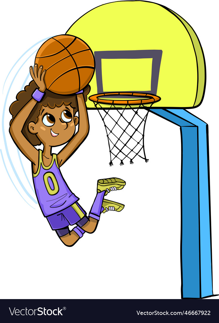 Young basketball player scores a point Royalty Free Vector