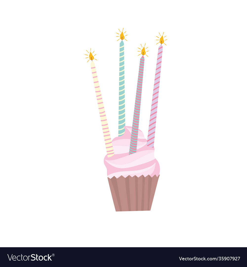 Birthday cupcake with candles celebration party Vector Image