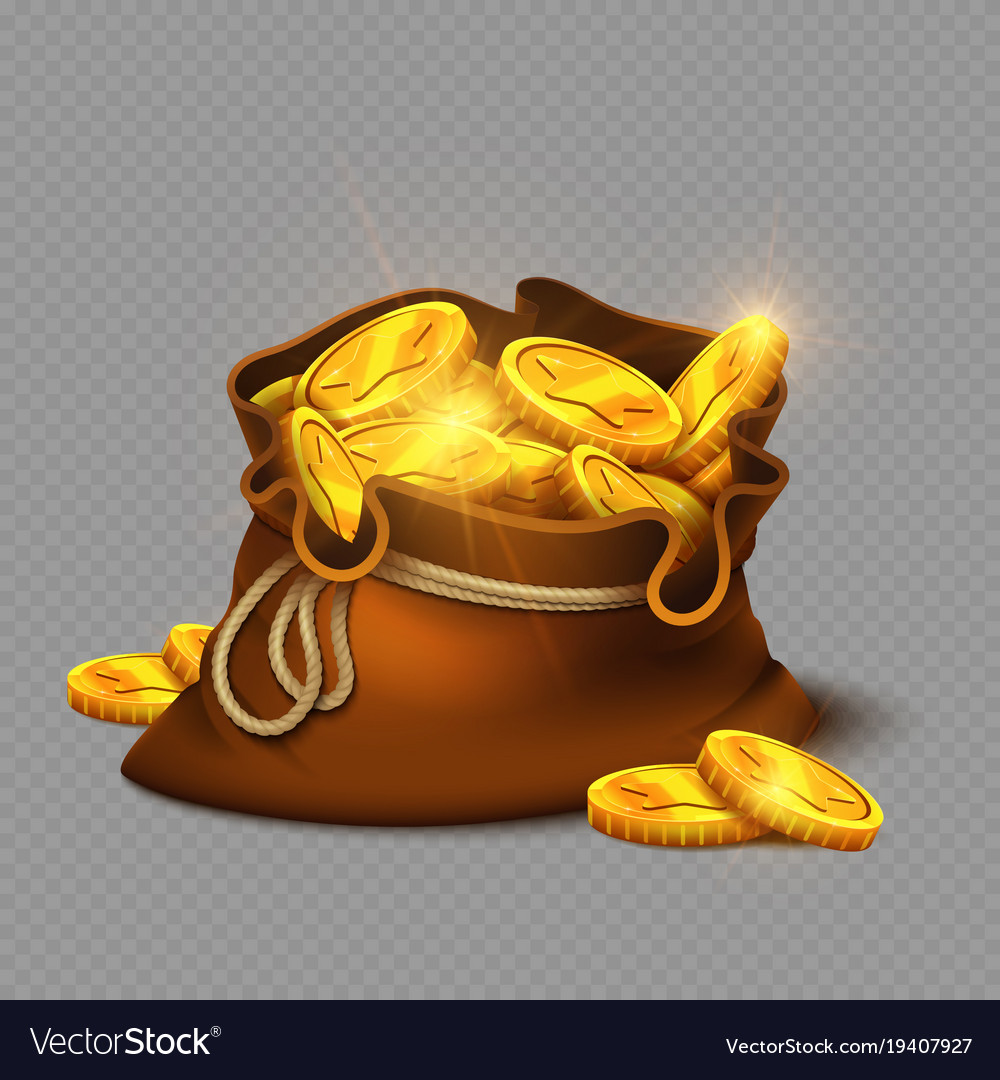 Cartoon big old bag with gold coins isolated on Vector Image Cartoon big old bag with gold coins isolated on Vector Image