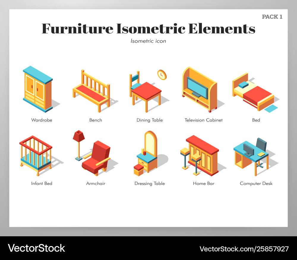 Furniture elements isometric pack Royalty Free Vector Image