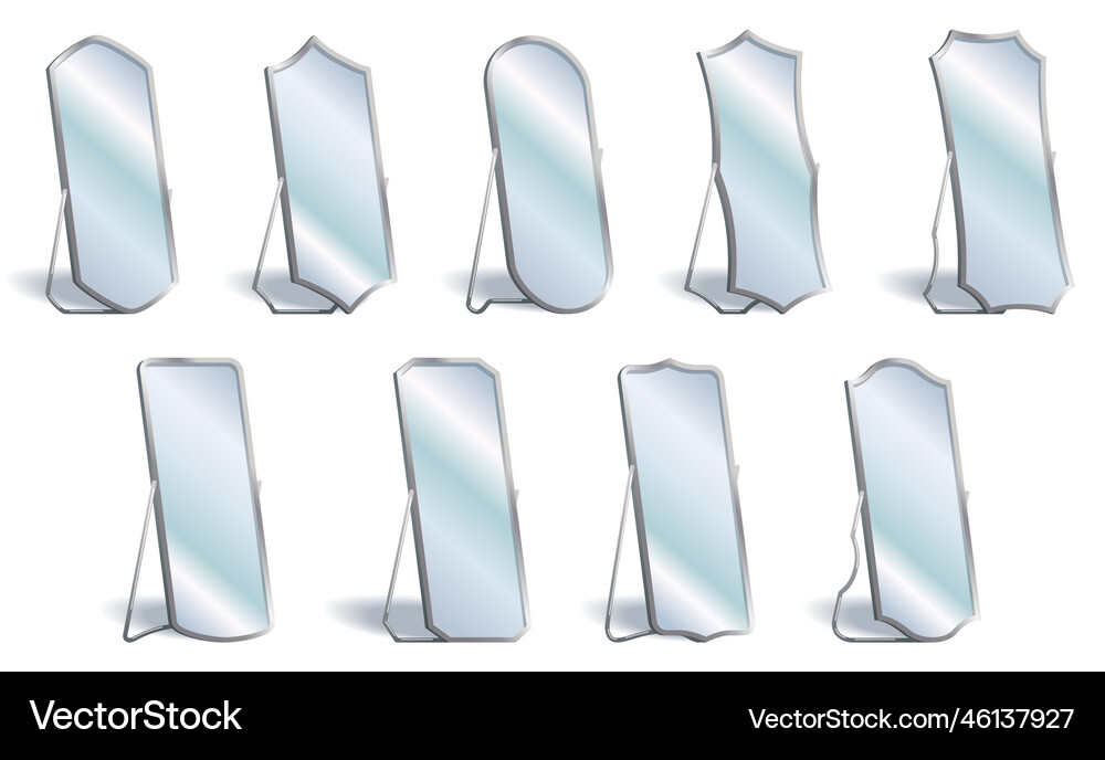 Home floor mirror icon set with metal frame Vector Image
