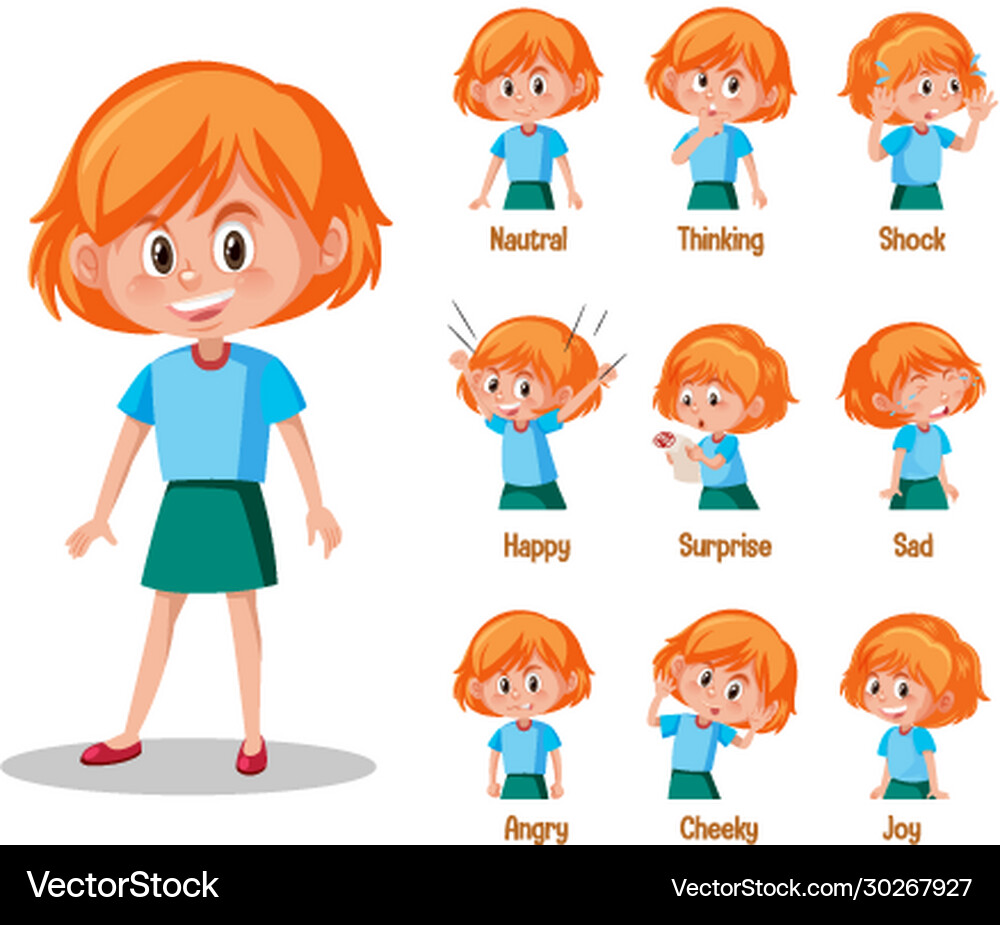 Set cute girl with different expressions Vector Image