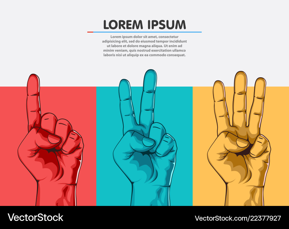 Set of counting one two three hand sign three Vector Image