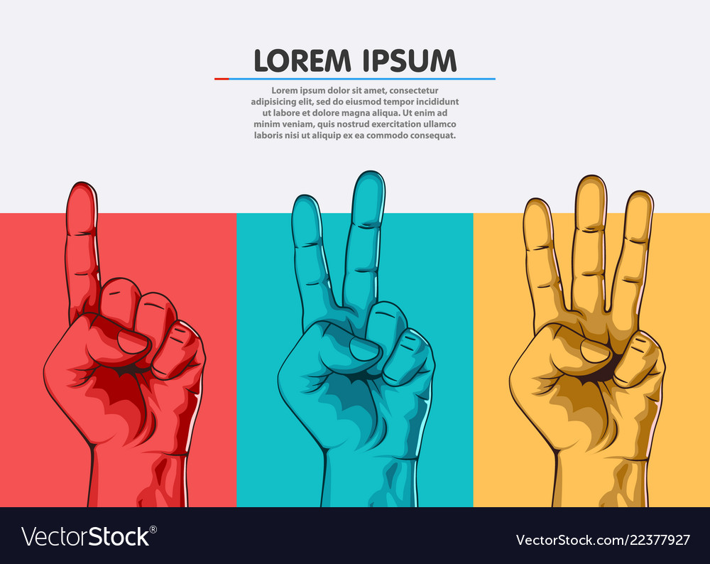 Set of counting one two three hand sign Royalty Free Vector