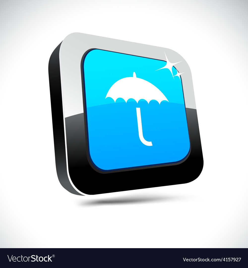 Umbrella 3d square button Royalty Free Vector Image