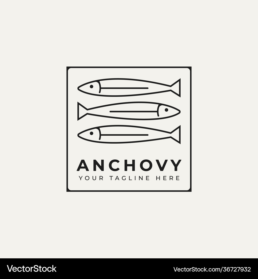 Anchovy fish simple line art logo icon design Vector Image