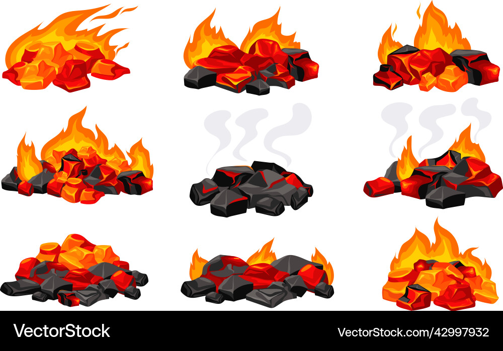 Burning charcoals cartoon coals grill fire hot Vector Image