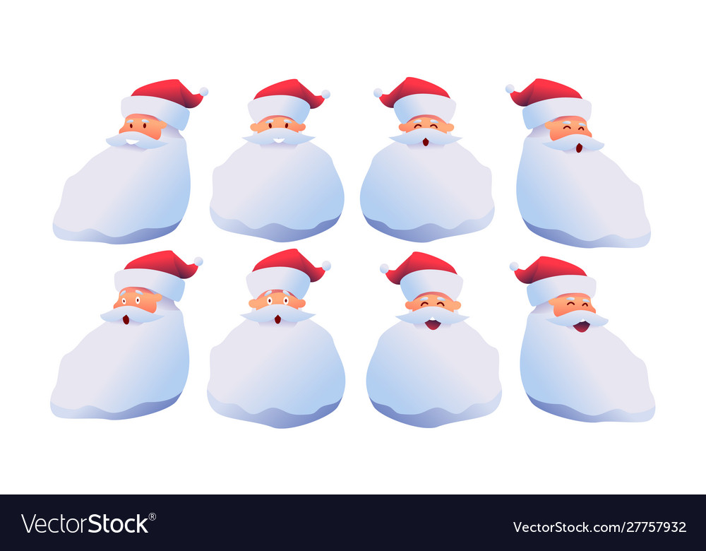 Cartoon santa claus faces set with emotions Vector Image