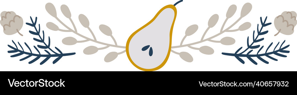 Christmas hand drawn branch and pear border Vector Image