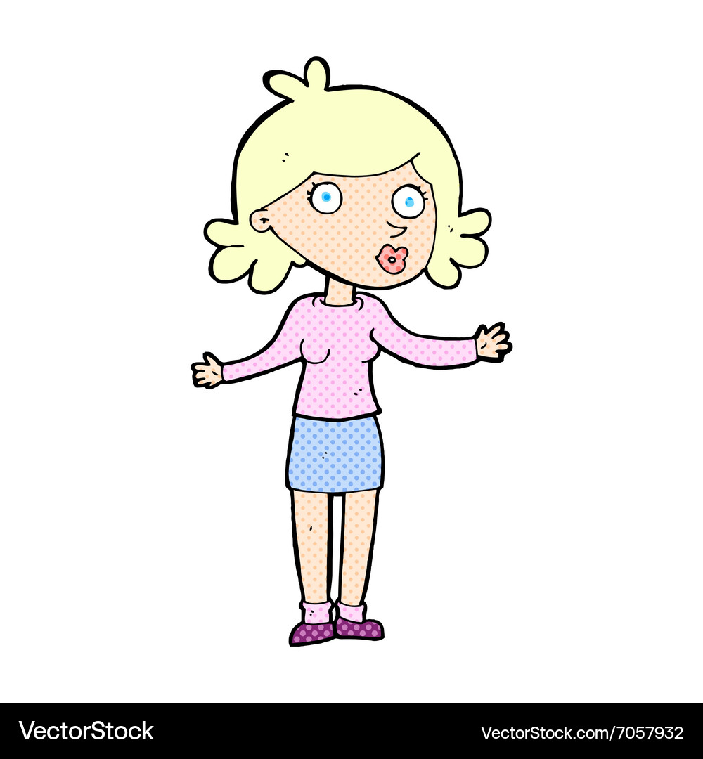 Comic cartoon confused woman Royalty Free Vector Image