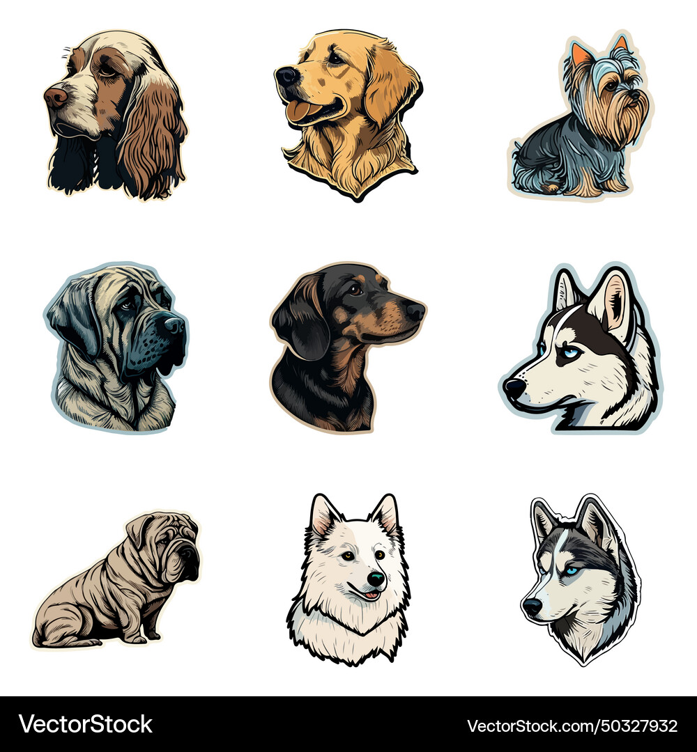 Dog stickers flat icon set isolated on white Vector Image