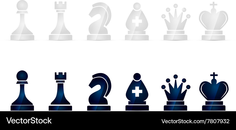Glossy black and white chess icons on white Vector Image