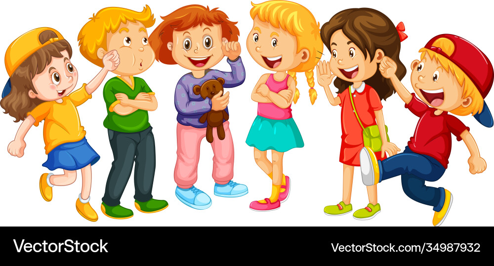 Group young children cartoon character on Vector Image