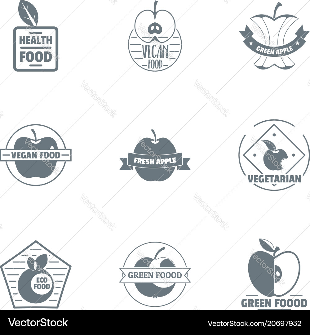 Vegan food logo set simple style Royalty Free Vector Image