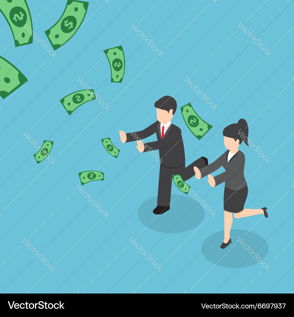 Business people chasing falling dollar money Vector Image