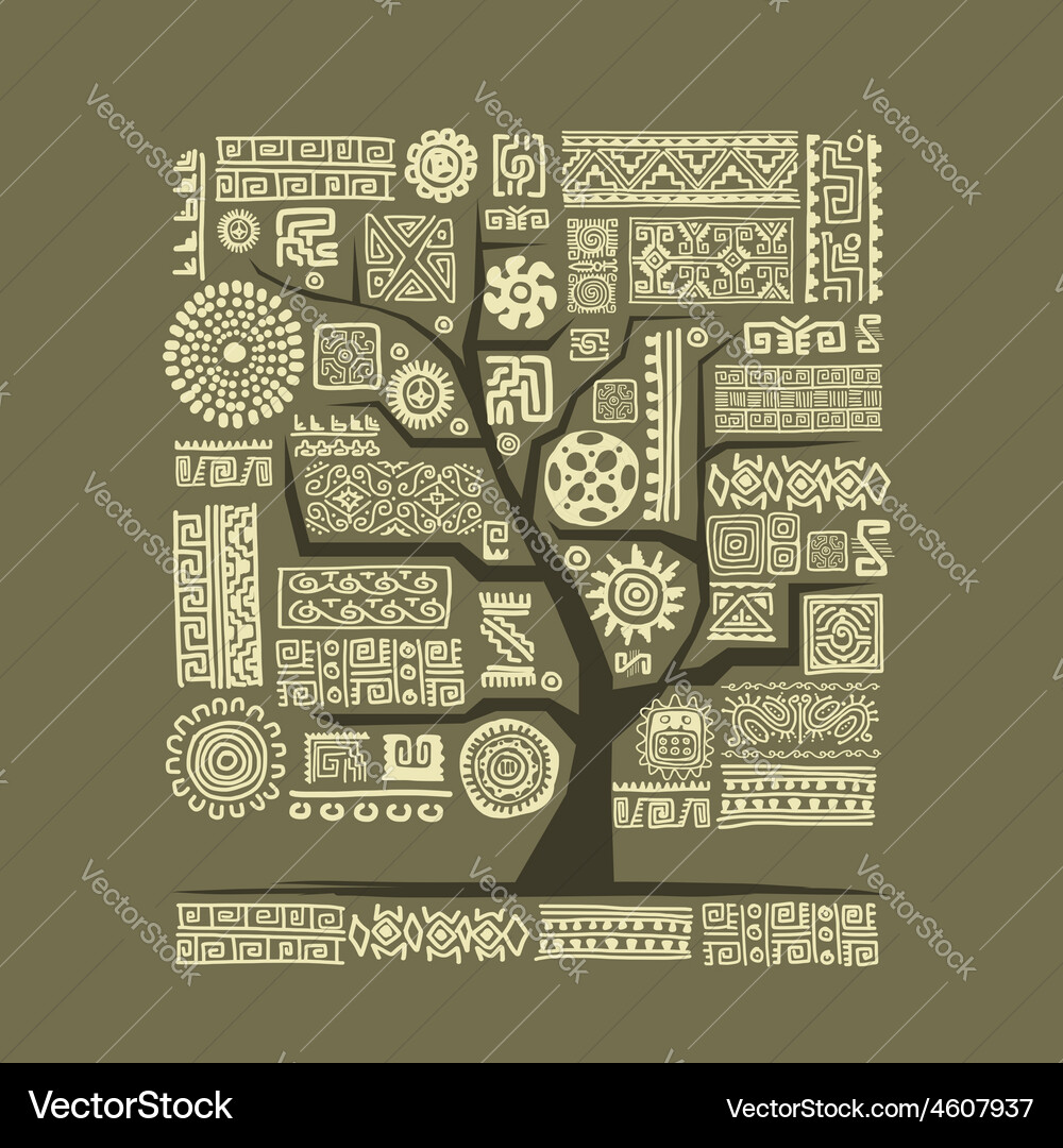 Ethnic tree with handmade ornament for your design