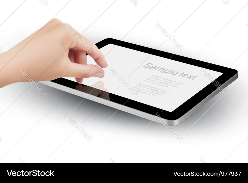 Fingers pinching to zoom tablet s screen Vector Image