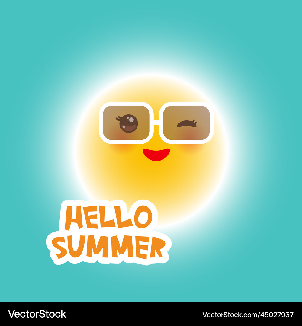 Hello summer kawaii funny yellow sun Royalty Free Vector