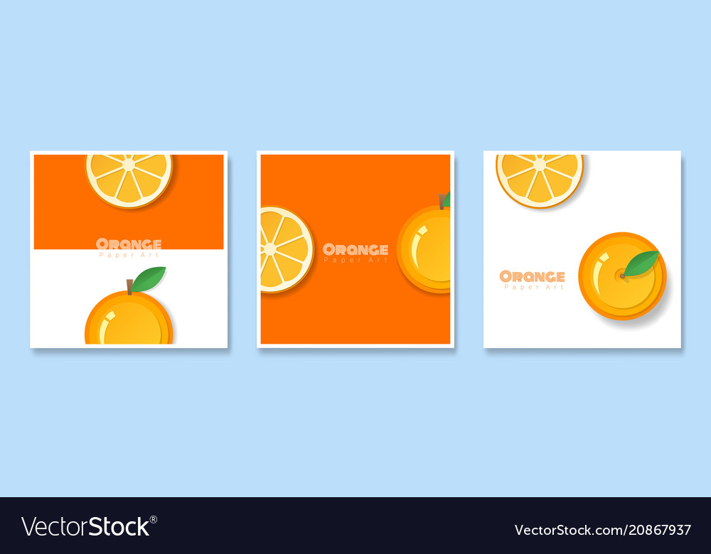 Set fruit banners with orange paper art Royalty Free Vector