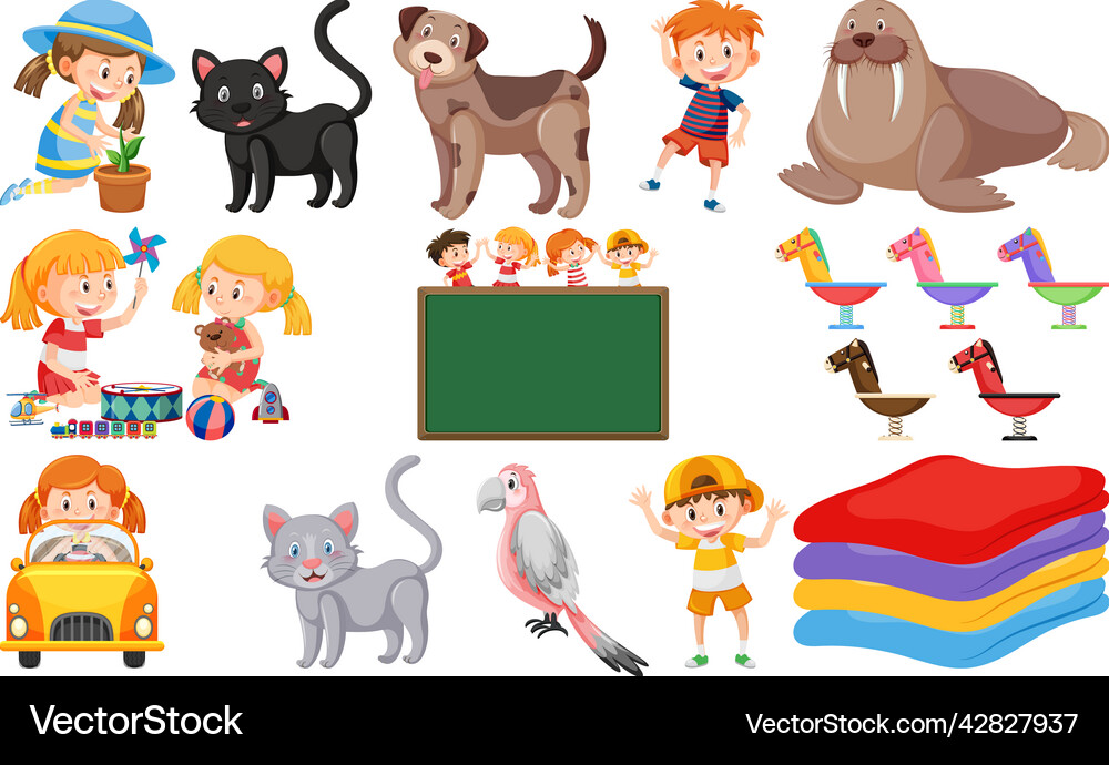 Set of cute kids and objects Royalty Free Vector Image