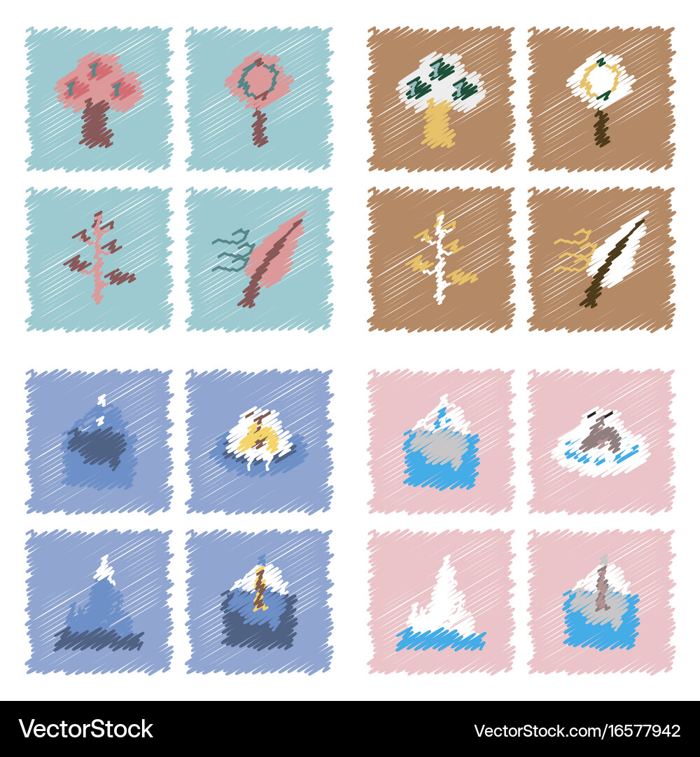 Collection flat shading style icons nature Vector Image