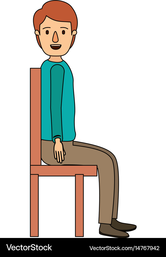 Color image caricature full body guy sit Vector Image