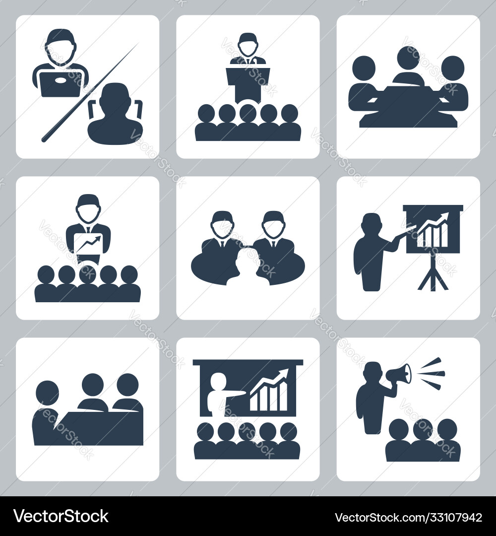 Conference meeting icons set Royalty Free Vector Image