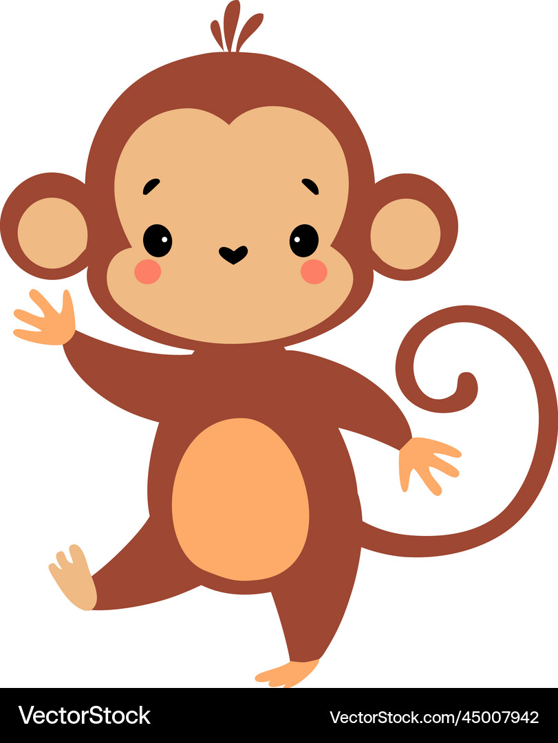 Cute playful monkey with long tail waving paw Vector Image